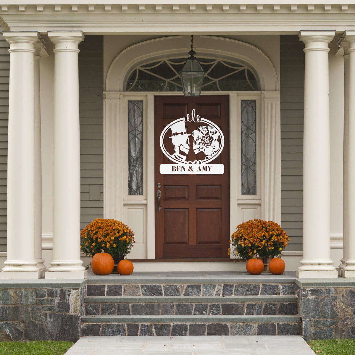 Skeleton Couple Welcome Sign ~ Metal Porch Sign, Fall Door Hanger, Fal ...