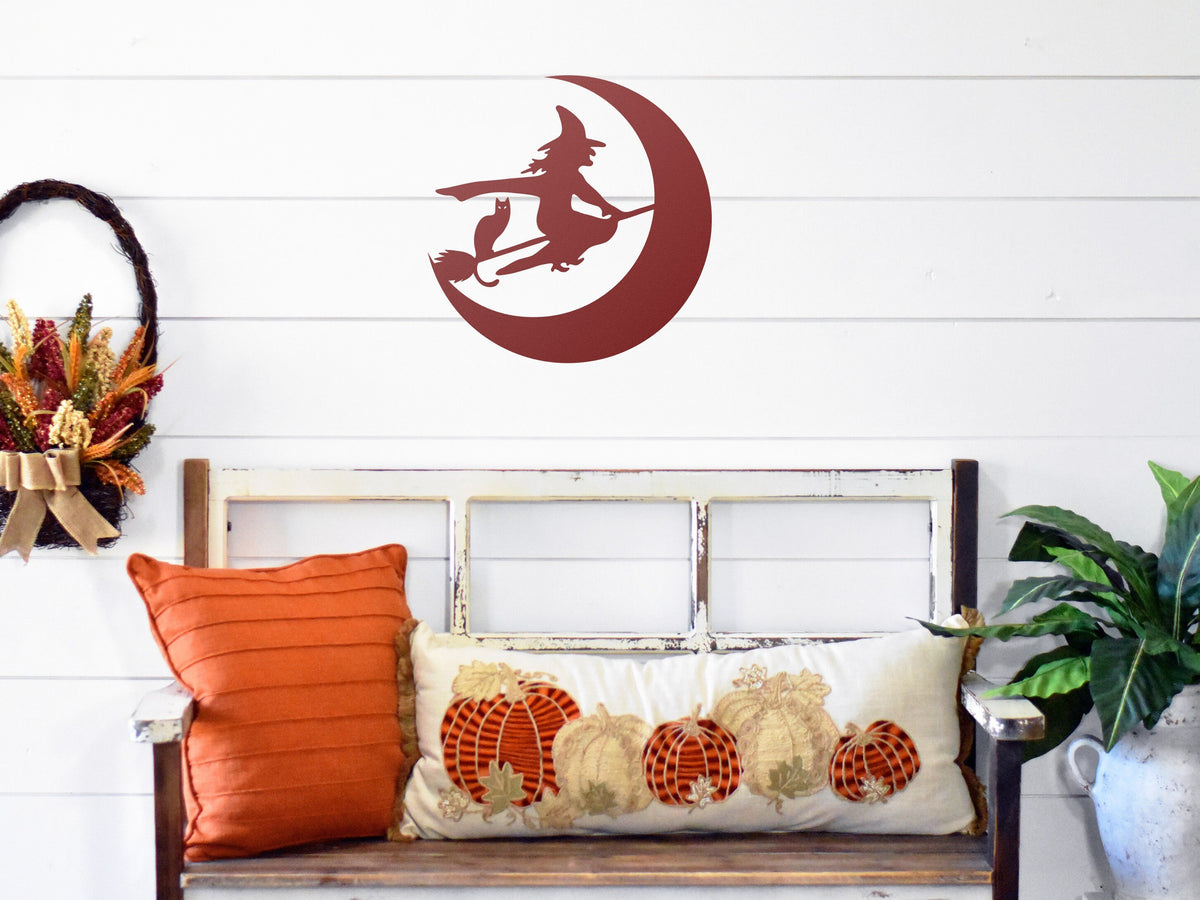 Flying Witch Sign, Metal Porch Sign, Fall Door Hanger, Fall Metal Sign ...