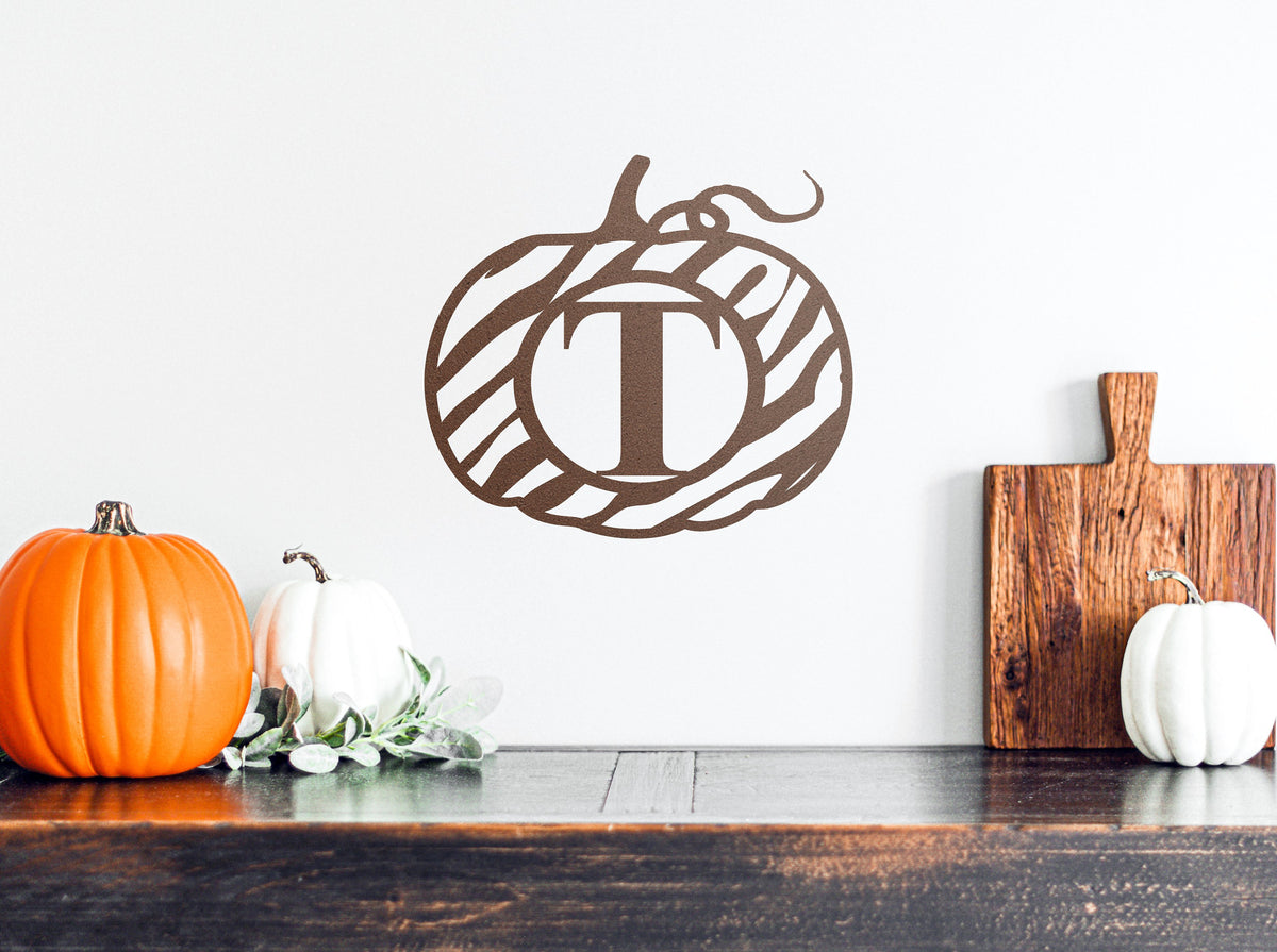 Pumpkin Monogram Sign, Metal Porch Sign, Fall Door Hanger, Fall Metal ...