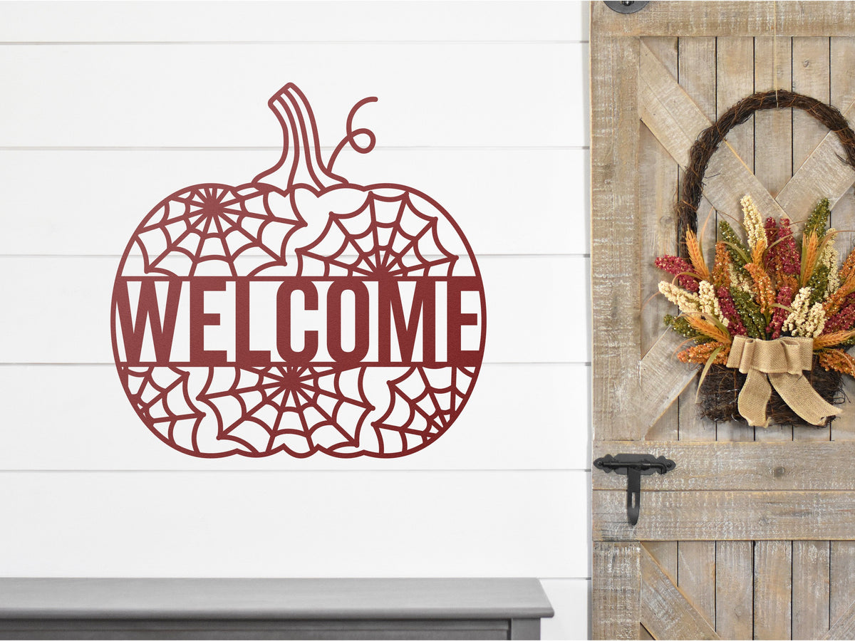 Welcome Pumpkin Sign, Metal Porch Sign, Fall Door Hanger, Fall Metal S ...