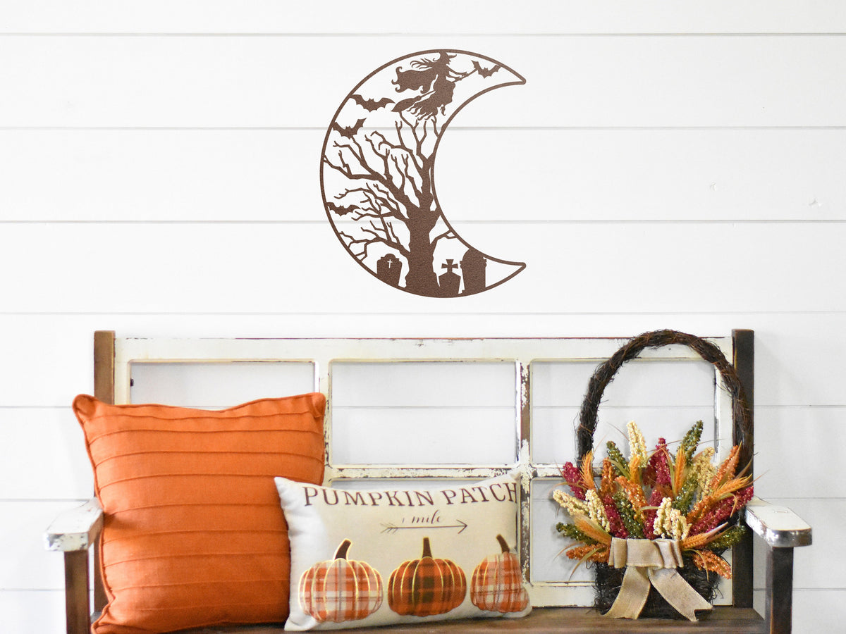 Spooky Moon Sign, Metal Porch Sign, Fall Door Hanger, Fall Metal Sign ...